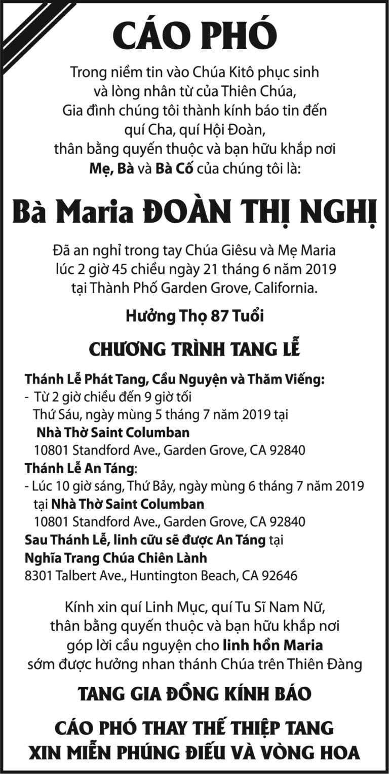 Bà Maria Đoàn Thị Nghị - Nguoi Viet Online