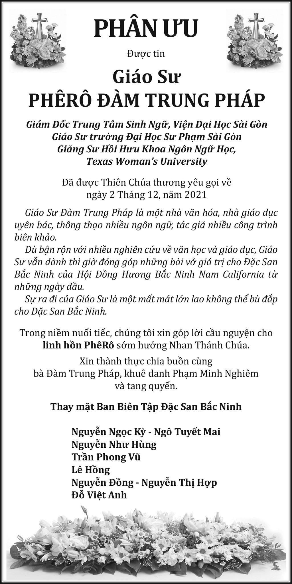 Giáo Sư Phêrô Đàm Trung Pháp - Nguoi Viet Online